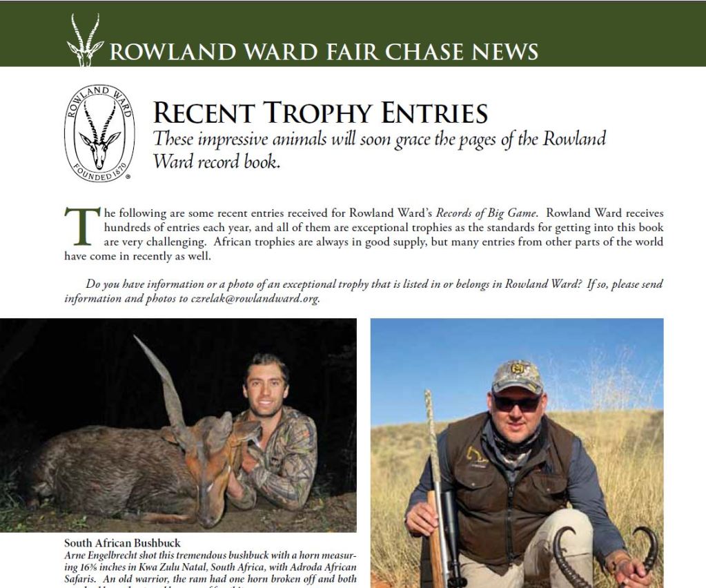 Recent Trophy Entries - Rowland Ward